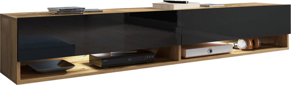 XXXLutz NÍZKÁ KOMODA, dub wotan, vysoce lesklá černá, 180/30/32 cm P & B - Online Only TV příslušenství - 002778000402