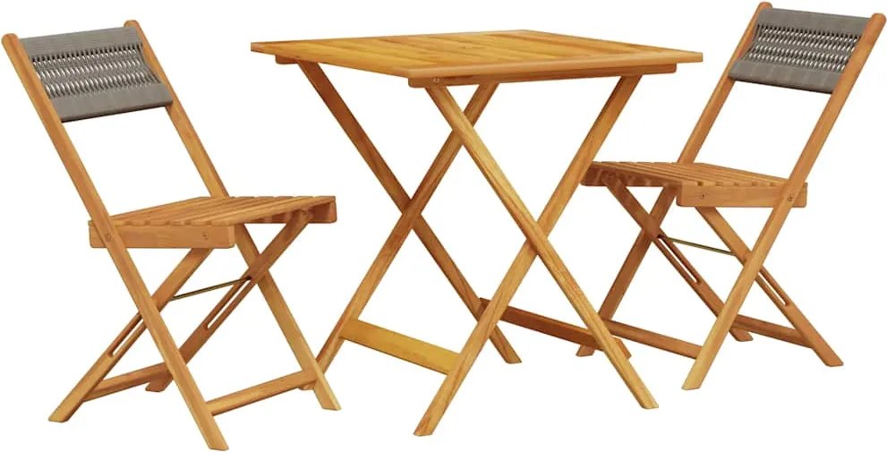 3dílný bistro set šedý polypropylen a masivní dřevo 3281866
