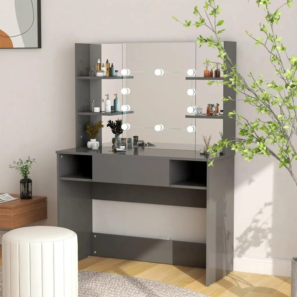 Kosmetický stolek s LED světly 100 x 40 x 135 cm MDF šedý 331542