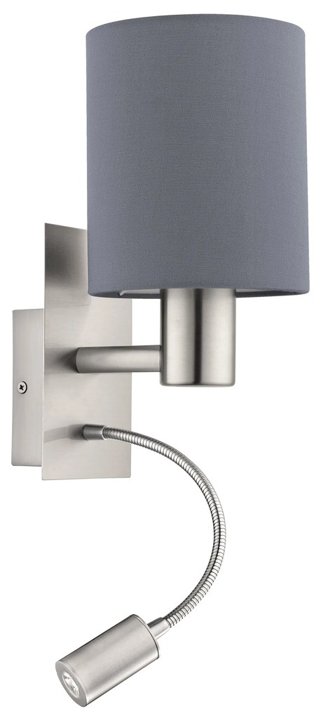 Eglo 96479 PASTERI grey classic - Nástěnná lampička se čtecí bodovkou + Dárek LED žárovka