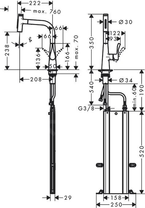 Hansgrohe M71, dřezová baterie M7117-H240 s výsuvnou sprškou, sBOX, vzhled nerezavějící oceli, HAN-73817800