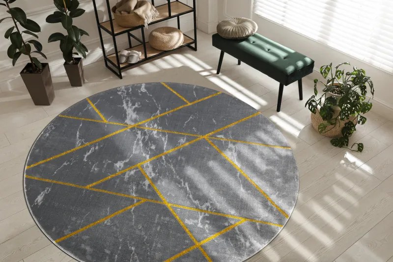 Dywany Łuszczów, Kusový koberec Emerald geometric 1012 grey and gold kruh, 200x200 (průměr) kruh, šedá, chodba / předsíň