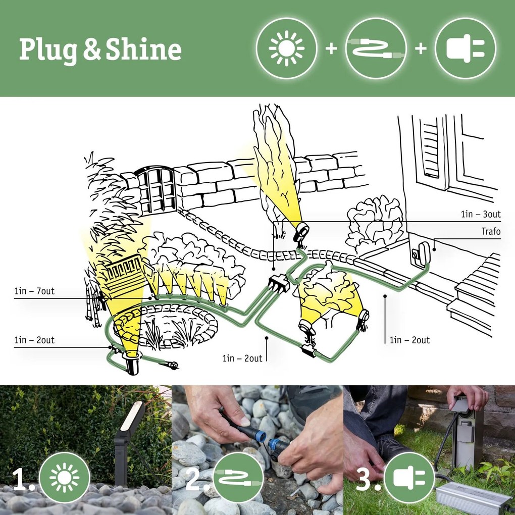 P 5021 Plug & Shine set LED světelný objekt hvězda vč. 2m-kabel a trafo IP67 3000K 2,8W bílá - PAULMANN
