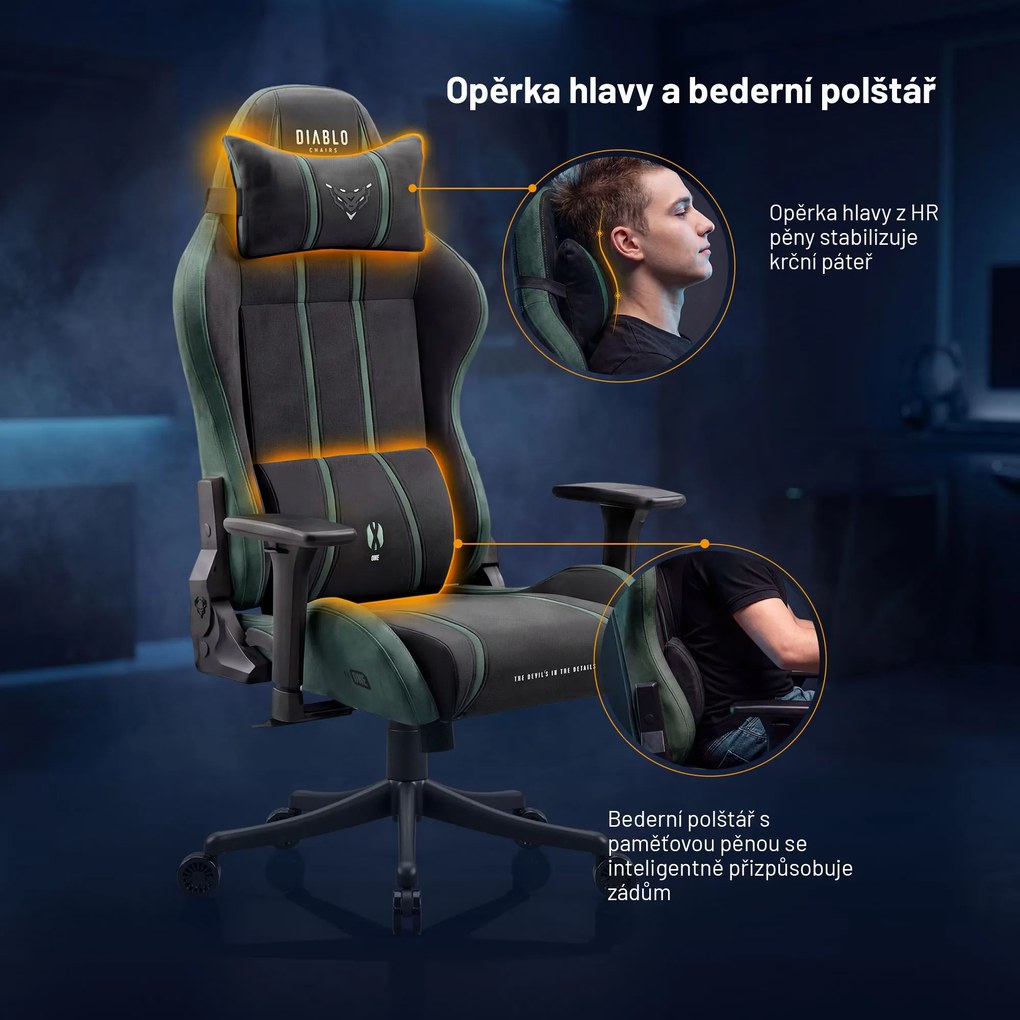 Látková herní židle černý-zelený Small Size: Diablo X-One 2.0 Forest Green