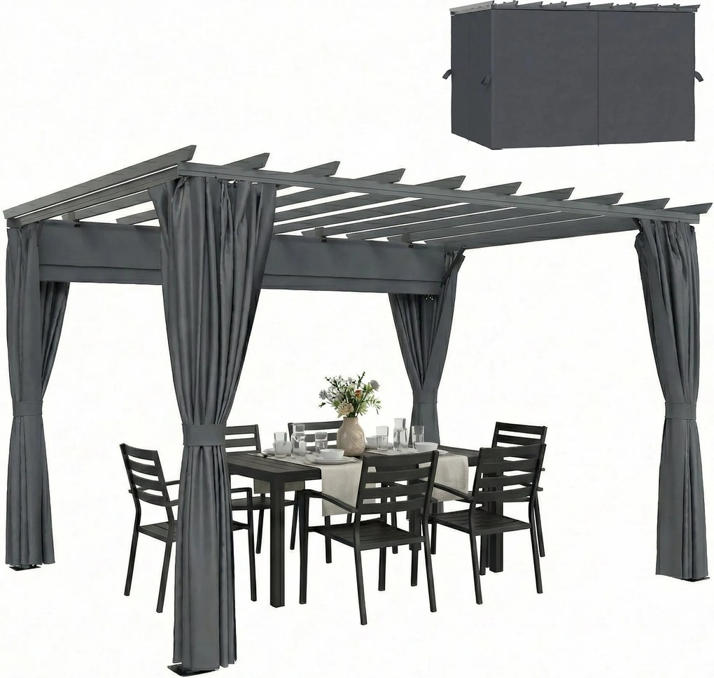 Outsunny pergola přibližně 3,6 × 3,0 m — hliníkové zastřešení terasy se zatahovací střechou, volně stojící, tmavě šedá | Aosom
