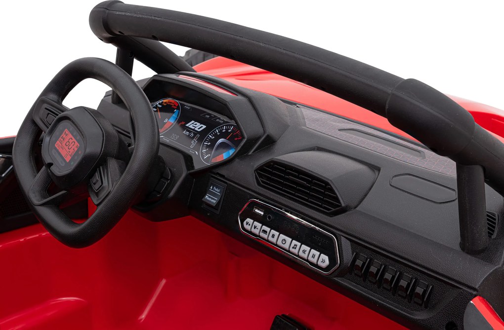 Ramiz Elektrická bugina Racing 5 pro děti červená + motory 2x200W + dálkové ovládání + LED audio + pomalý start