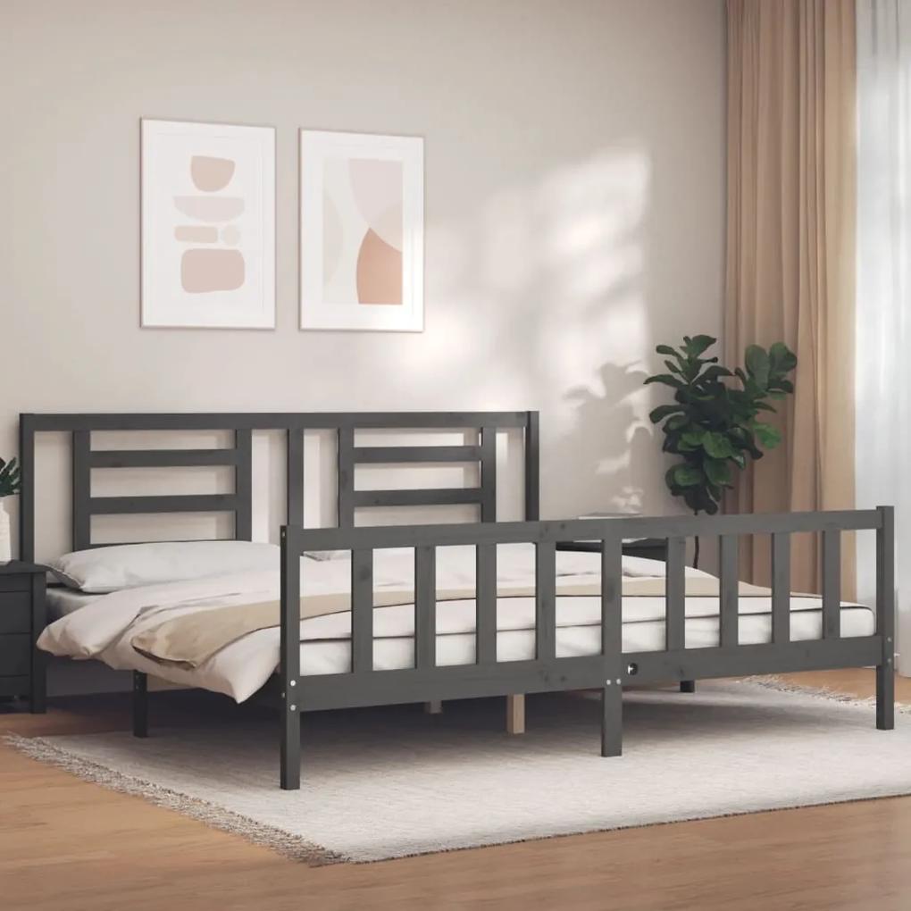 Rám postele s čelem šedý 200 x 200 cm masivní dřevo,  3192903