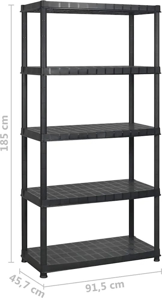Úložný regál 5patrový černý 183 x 45,7 x 185 cm plast 3059854