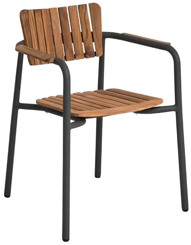 OnaDnes -20% Antracitová hliníková zahradní židle No.119 Mindo s teakovým sedákem