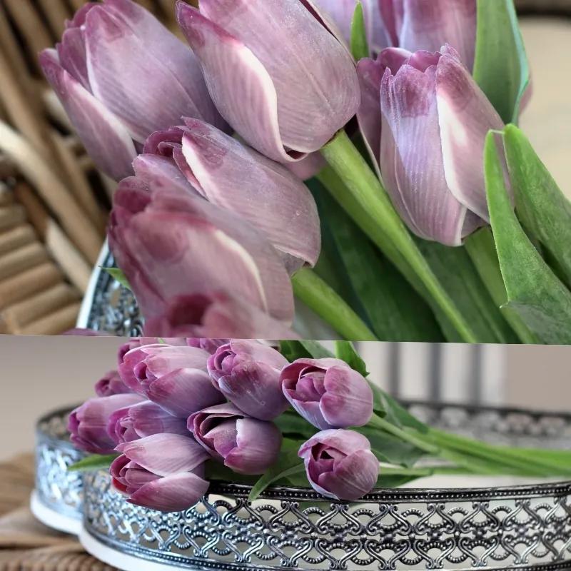 Umělé tulipány fialovo-bílé 43cm