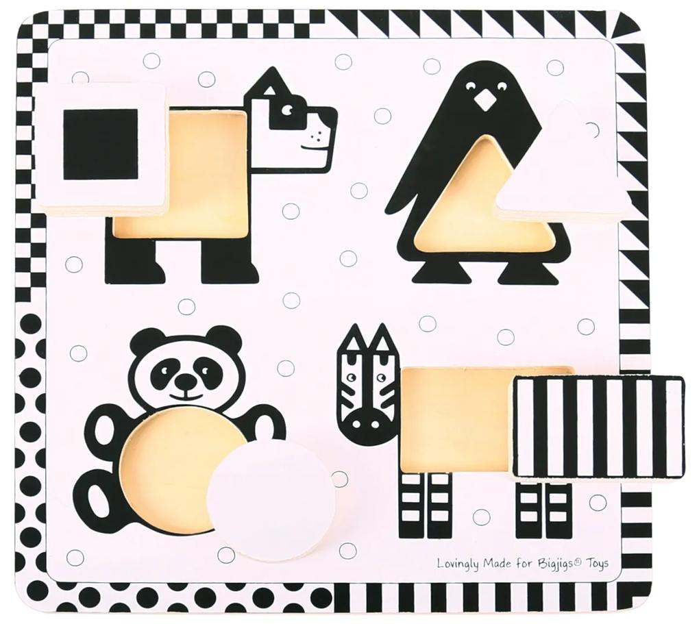 Bigjigs Toys Dřevěné vkládací puzzle - Černobílé tvary 1