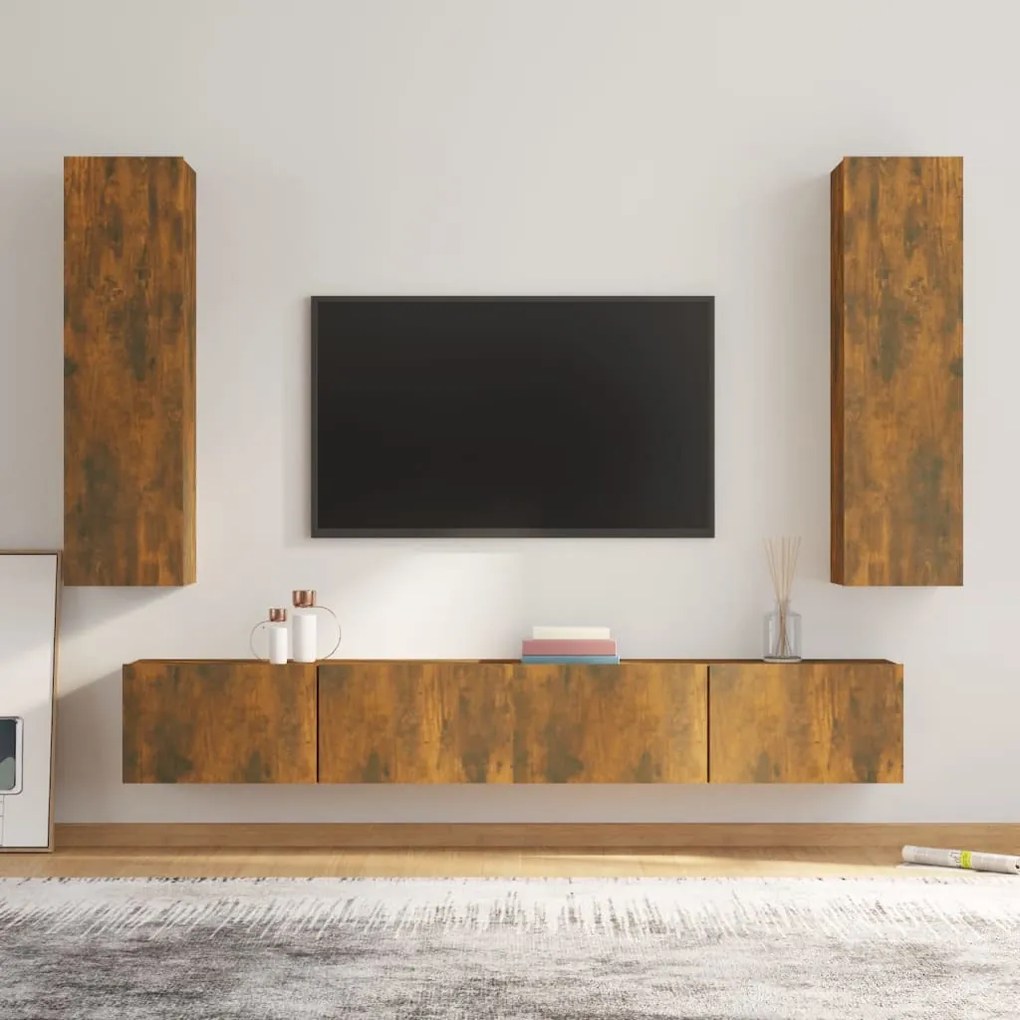 vidaXL 4dílný set TV skříněk kompozitní dřevo [3114207] Barva: kouřový dub