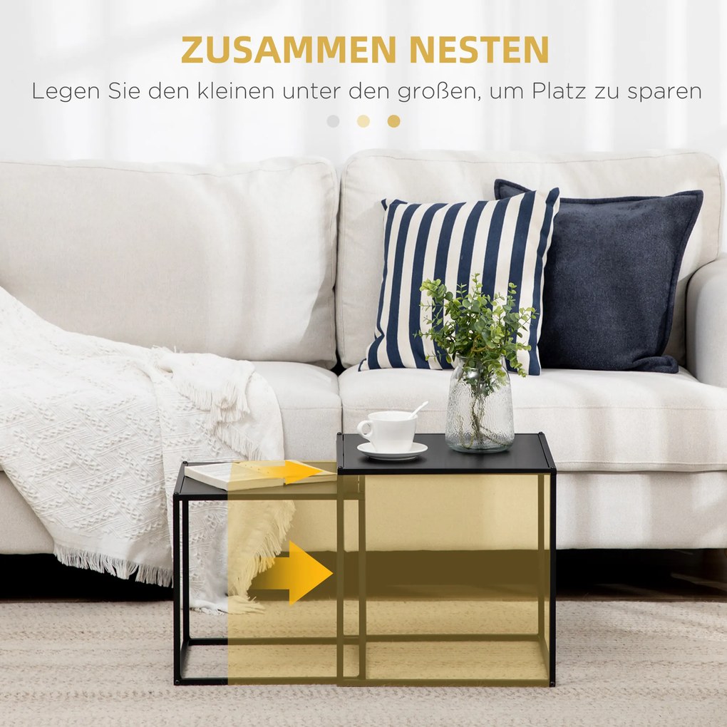 HOMCOM konferenční stolek sada 2 stolků moderní design ocelový rám do 10 kg černý 120x59x45cm do obývacího pokoje