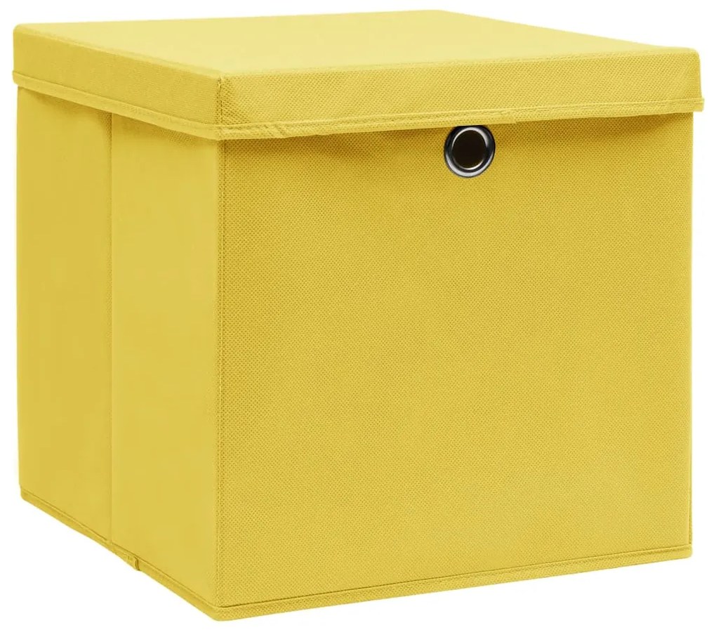 Úložné boxy s víky 10 ks žluté 32 x 32 x 32 cm textil - Default Title