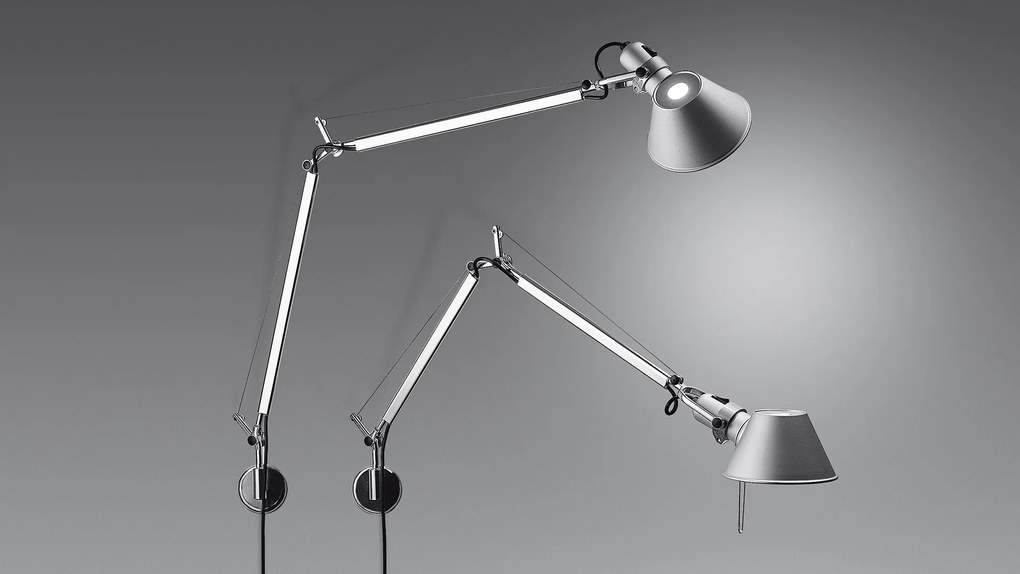 Artemide A005600+A025150 Tolomeo mini parete LED, designové nástěnné svítidlo se stmívačem, 12W LED 3000K, hliník, max. 111cm