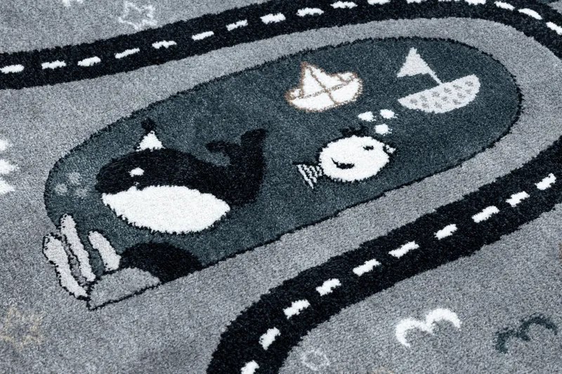 Dywany Łuszczów, Dětský kusový koberec Fun Route Street animals grey, 80x150, šedá, dětský pokoj