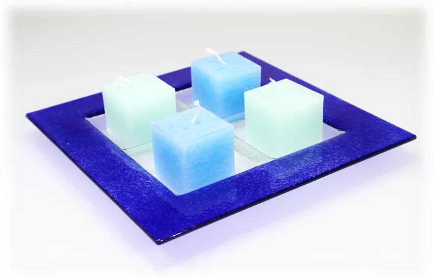 BDK-GLASS Skleněný čtvercový svícen 26x26cm na 4 svíčky - modrý