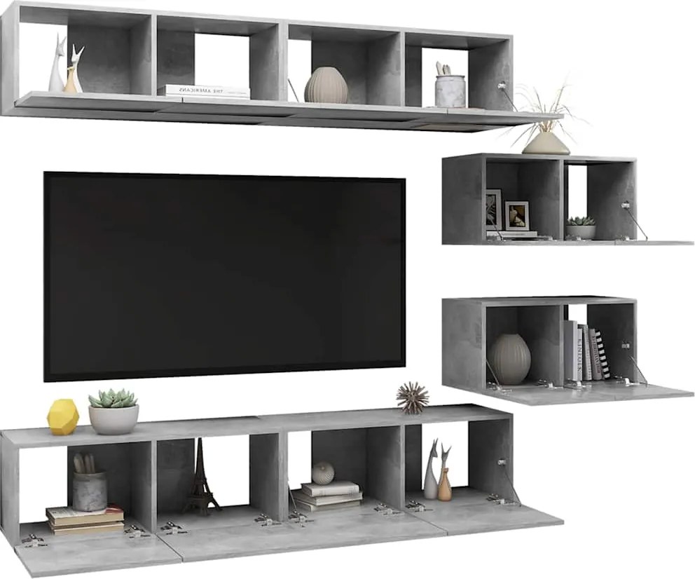 6dílný set TV skříněk betonově šedý kompozitní dřevo 3079146