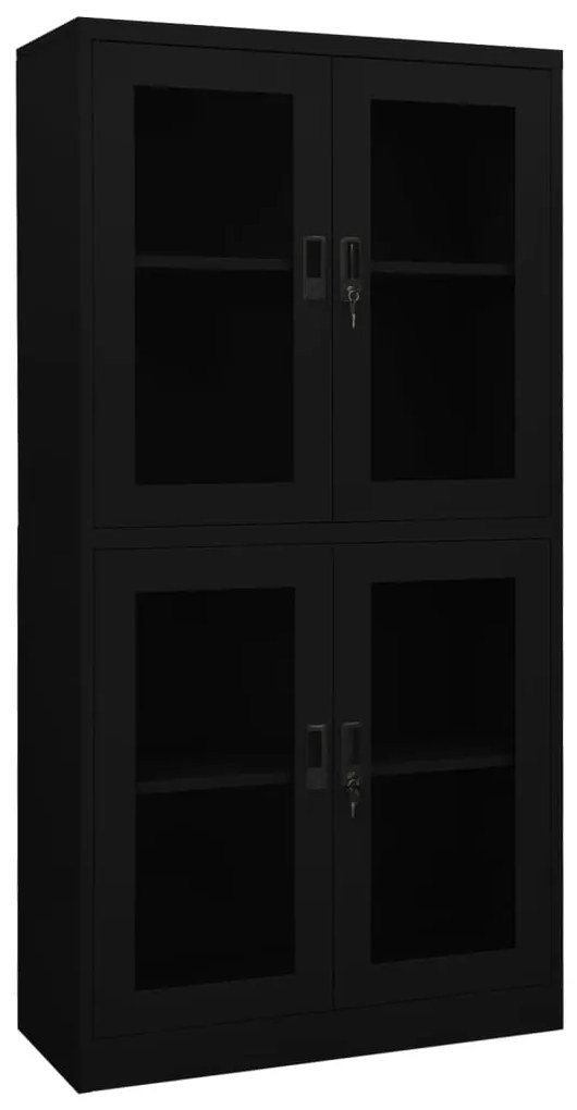 Kancelářská skříň černá 90 x 40 x 180 cm ocel a tvrzené sklo - Default Title