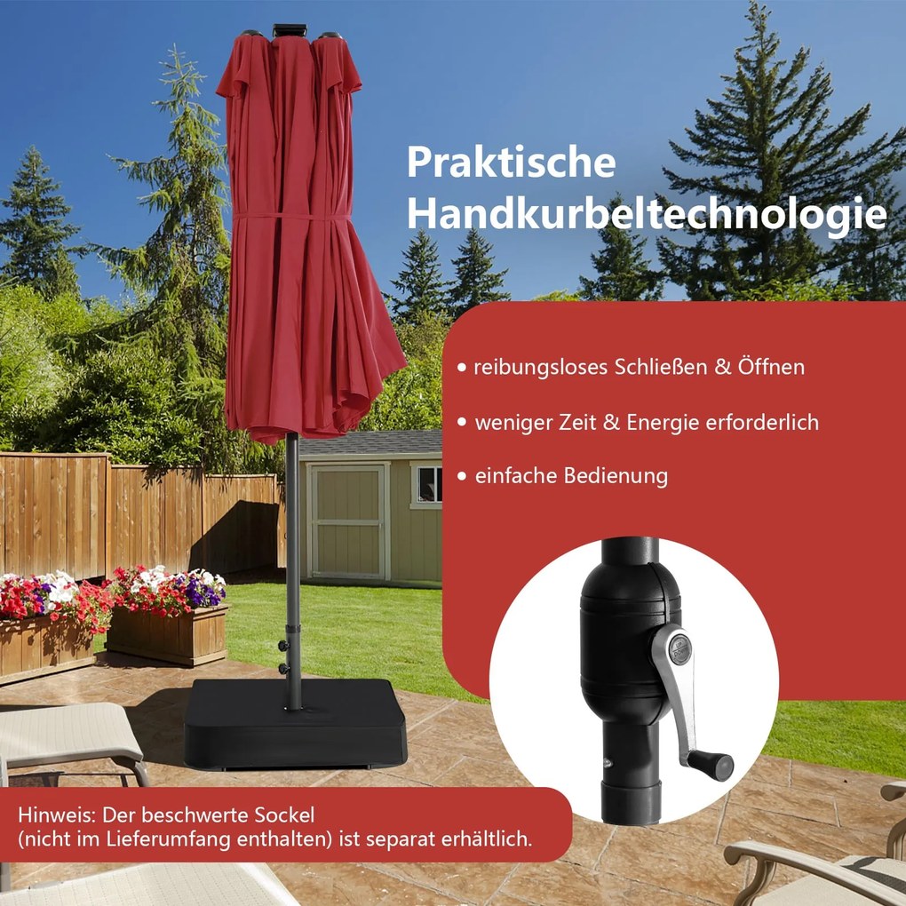 Costway 470 cm velký dvojitý deštník na terasu s 48 solárními LED světly