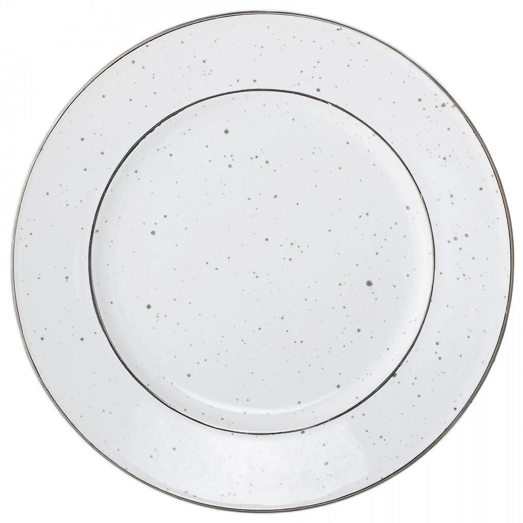 Bloomingville Kameninový dezertní talíř Emily, šedá barva, bílá barva, stříbrná barva, keramika