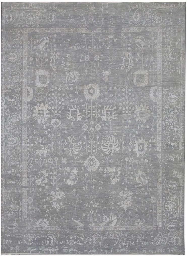 Diamond Carpets India, Ručně vázaný kusový koberec Diamond DC-VASE 3 Silver/silver, 275x365, šedá, chodba / předsíň