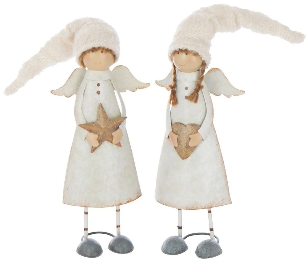 2ks bílá antik dekorace andílků s hvězdou a srdcem L - 12*8*42 cm