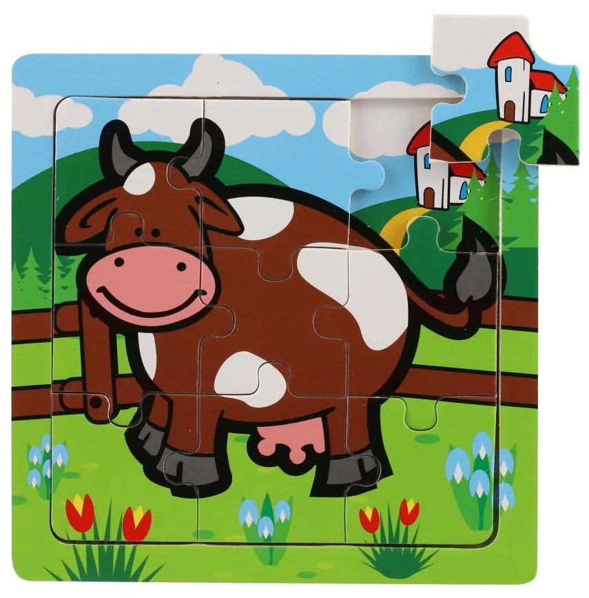 Teddies Mini puzzle dřevěné 9 dílků Moje první zvířátka pro nejmenší 15x15x0,8cm 6 druhů MPZ 12m+