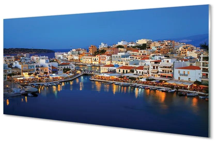 Obraz na skle Město v noci Řecko Coast 125x50 cm