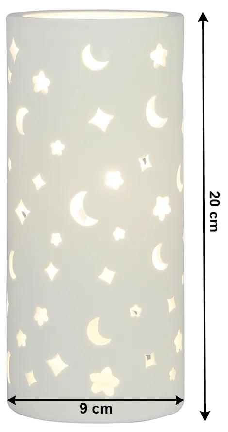 Tempo Kondela, s.r.o. Keramická stolní lampa, bílá / vzor měsíc a hvězdy, DANAR