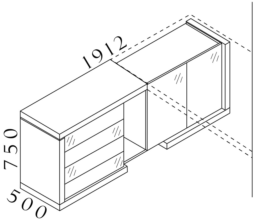 NABYTEK-DESIGNOVY.CZ - DLKB173 - Komoda SOLID pro manažerský opěrný stůl, se dvěma dveřmi a zásuvkami 170cm, jilm royal/bílá