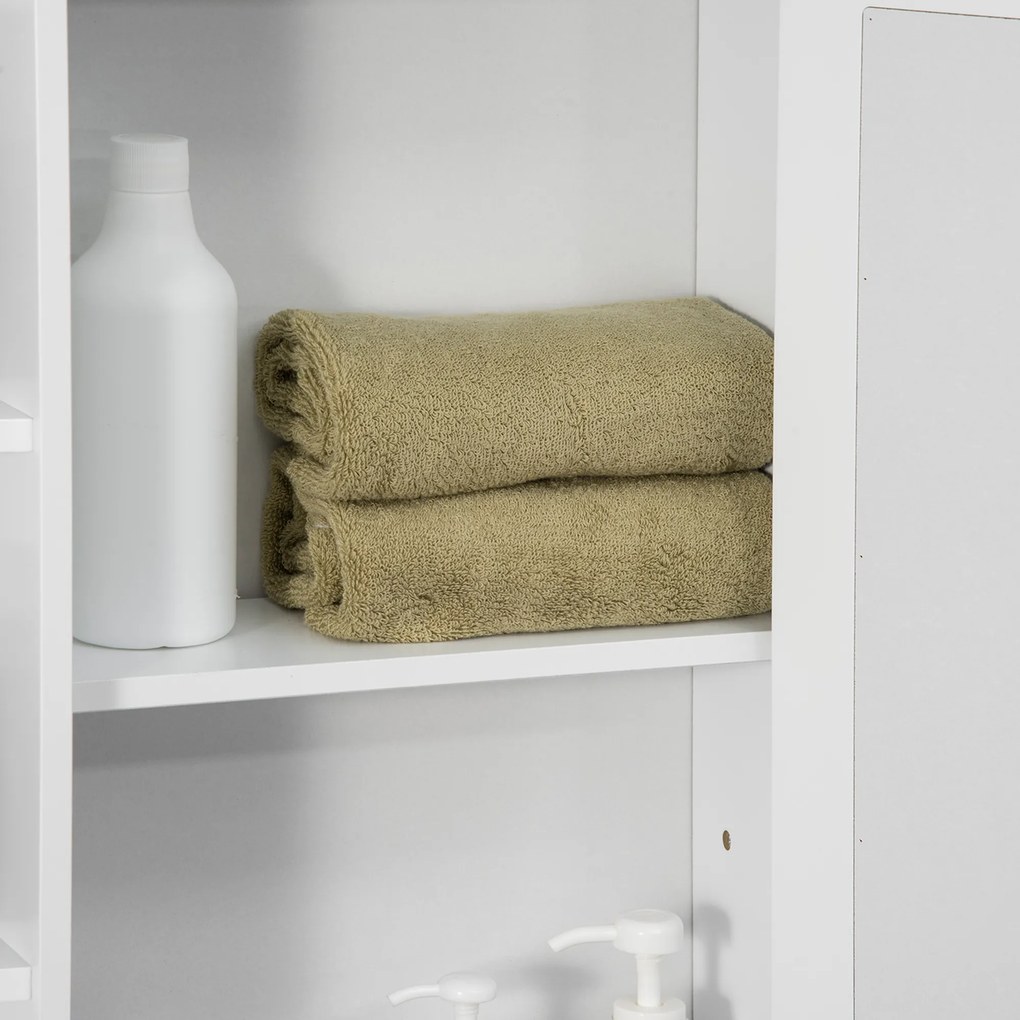 HOMCOM zrcadlová skříňka koupelnová zrcadlová nástěnná skříňka s 8 přihrádkami víceúčelová skříňka bílá 66x17x63cm do koupelny