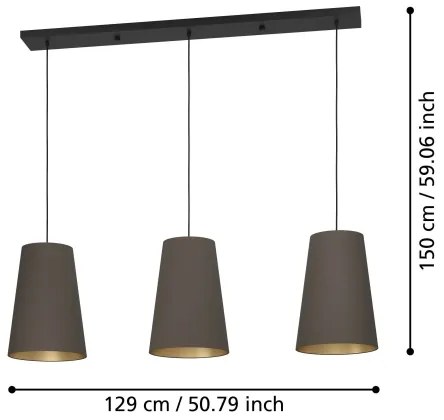 Eglo 390196 - Lustr na lanku PETROSA 3xE27/40W/230V hnědá