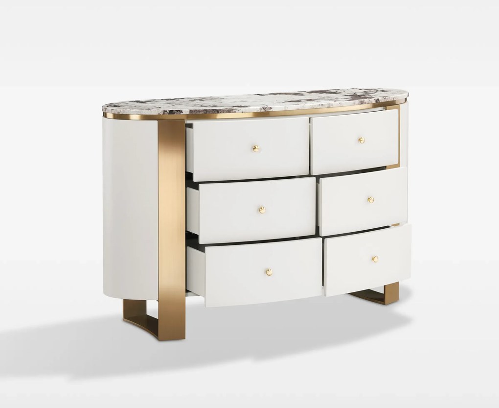Komoda Stilig ST920 140 cm bílá/zlatá/mramor