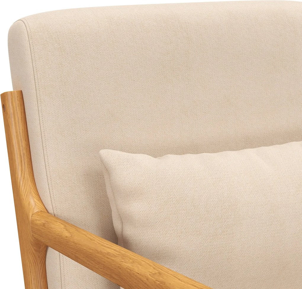 HOMCOM Lounge Křeslo Nordic Styl s Područky a Polštem, Rám z Gumového Dřeva pro Obývací Pokoj, Nosnost 120 kg, 61x78x76 cm, Béžové