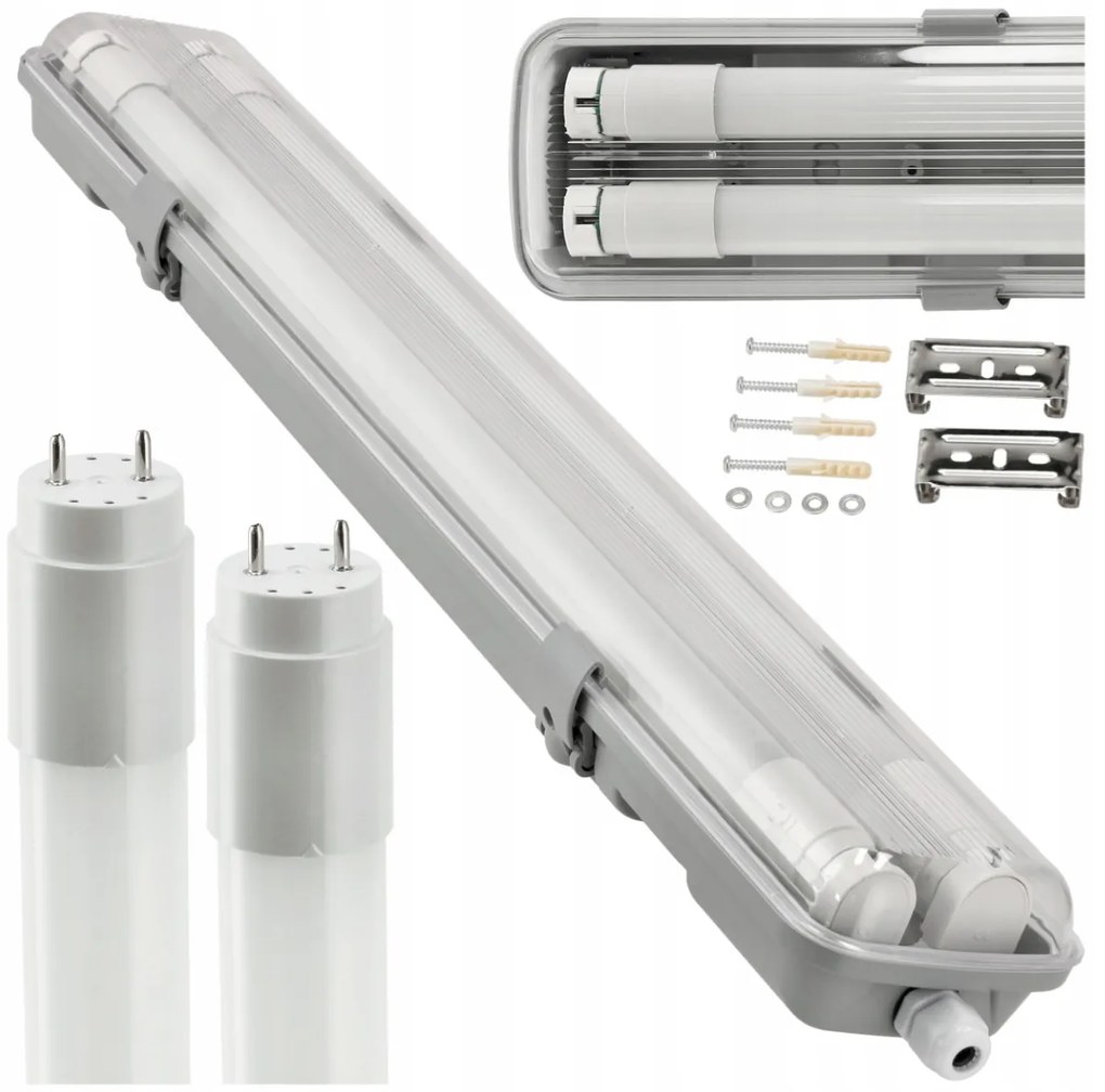 BERGE Hermetické svítidlo 120cm + 2x LED trubice - neutrální bílá