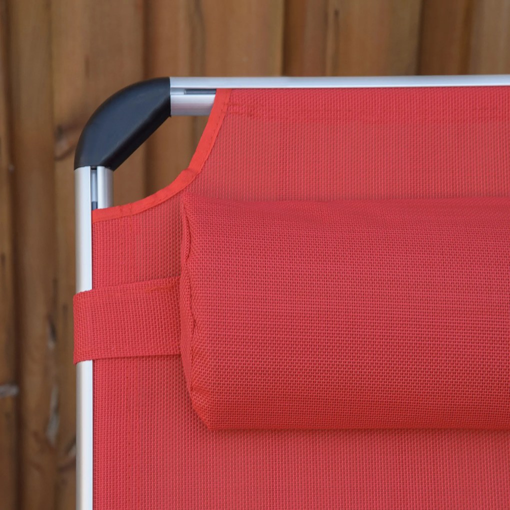 Zahradní lehátko Outsunny 5polohové nastavitelné skládací ergonomické lehátko se síťovinou červené 165 x 60 x 76 cm pro hodiny relaxace venku | Aosom…