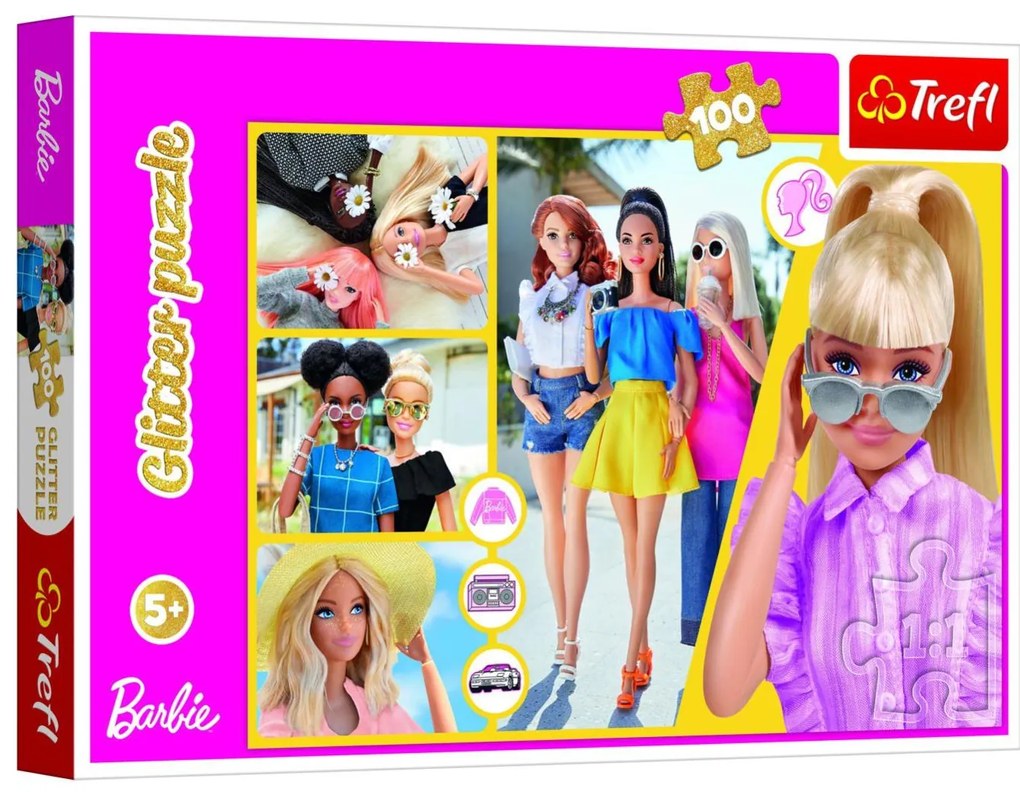 Trefl Puzzle Glitter Třpytivá Barbie 48x34cm 100 dílků v krabici 33x23x4cm