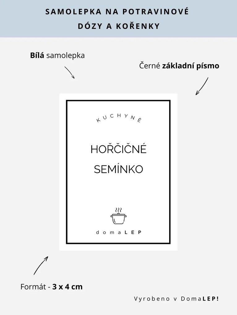 Samolepka na kořenky HOŘČIČNÉ SEMÍNKO bílá 3 × 4 cm základní písmo
