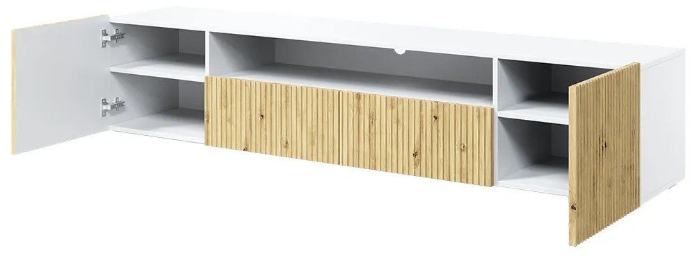 Závěsný TV stolek Nicole 200 cm s výklenkem - bílá / dub artisan