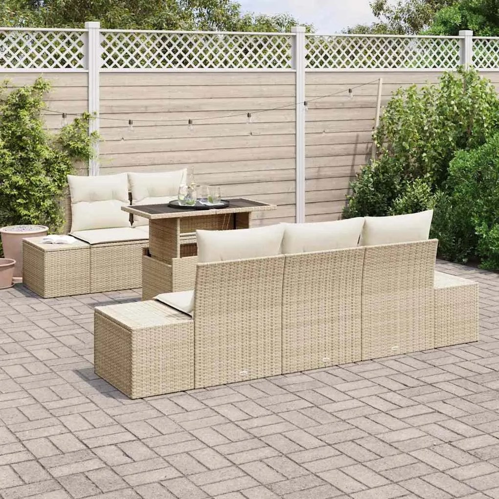 Set pohovek 6 ks Béžová a krémová polyratan 3349097