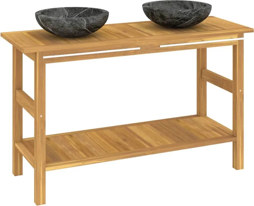 Koupelnová skříňka s umyvadly z černého mramoru masivní teak 3096579
