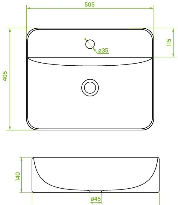 Laveo Mogami, umyvadlo na desku 505x405x140 mm, bílá lesklá, LAV-VUM_6150