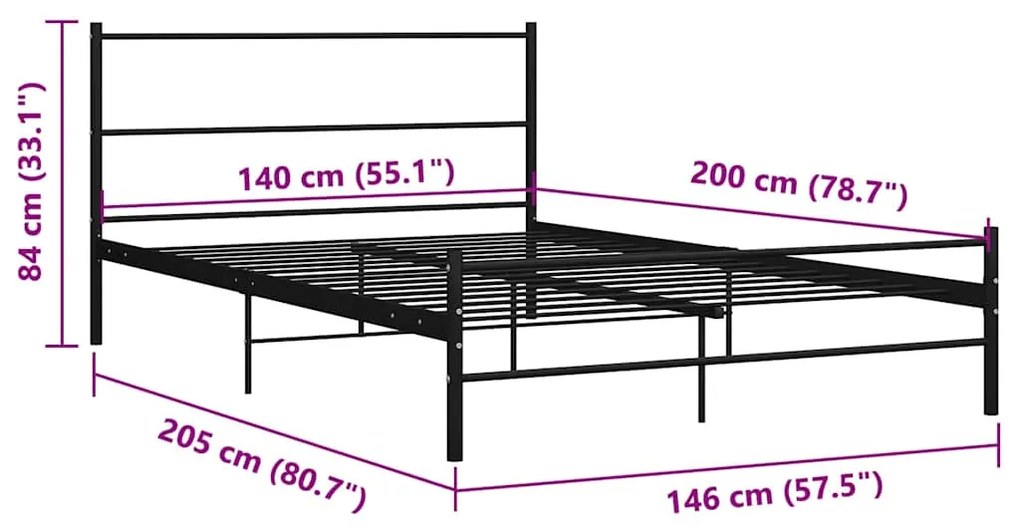 vidaXL Marketos Rám postele s čelem bez matrace černý kovový 140x200 cm