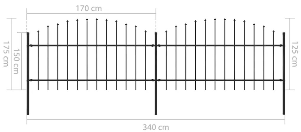 vidaXL Marketos Zahradní plot s kopím nahoře ocelový 359 x 125 cm černý