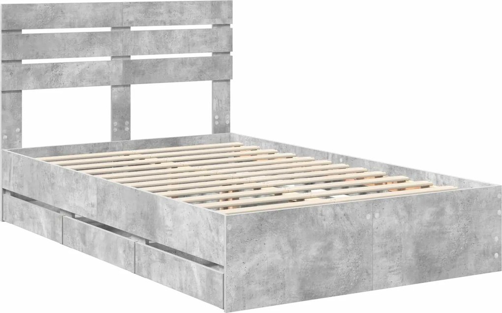 Rám postele s čelo Betonově šedá 135 x 190 cm Inženýrské dřevo 3411511