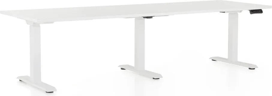 Výškově nastavitelný stůl OfficeTech Long, 240 x 80 cm, bílá podnož, bílá