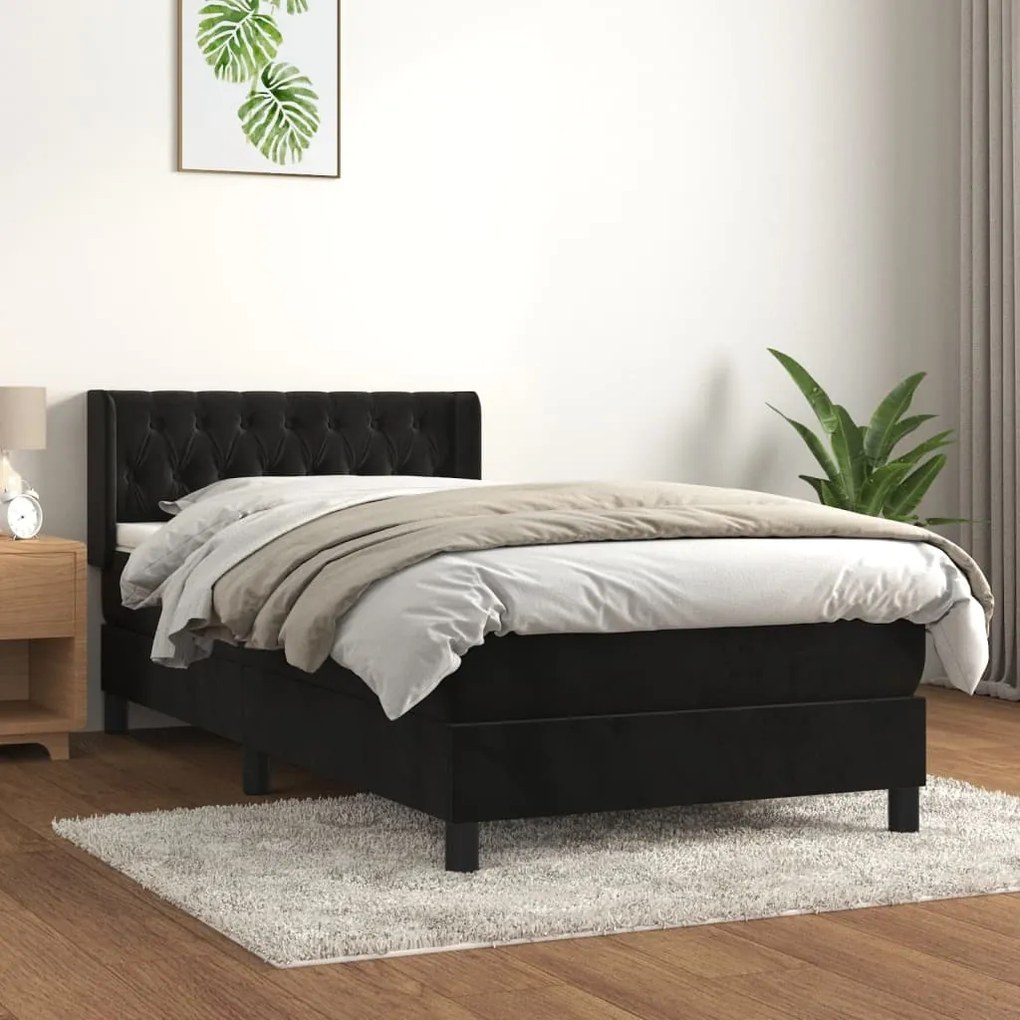Box spring postel s matrací černá 90x190 cm samet 3131113