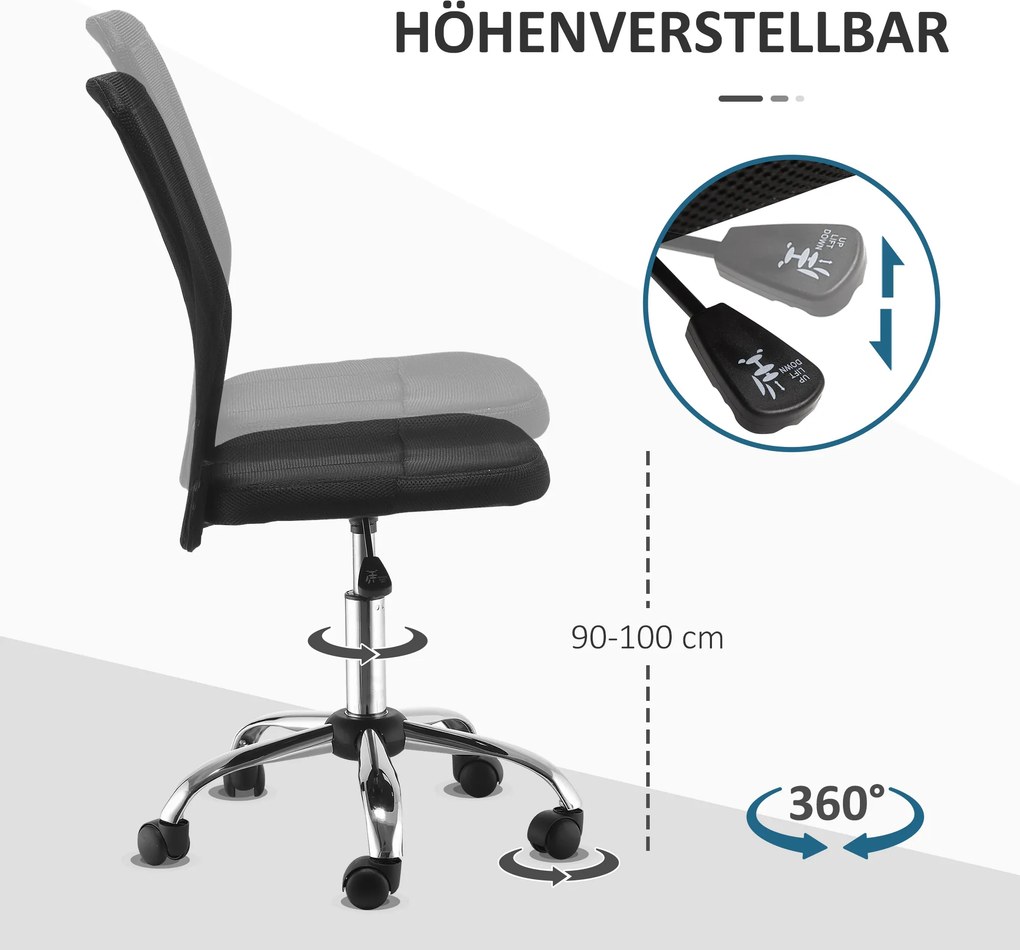 Kancelářská židle Vinsetto bez područek, ergonomická kancelářská židle, výškově nastavitelná, max. nosnost 100 kg, černá | Aosom