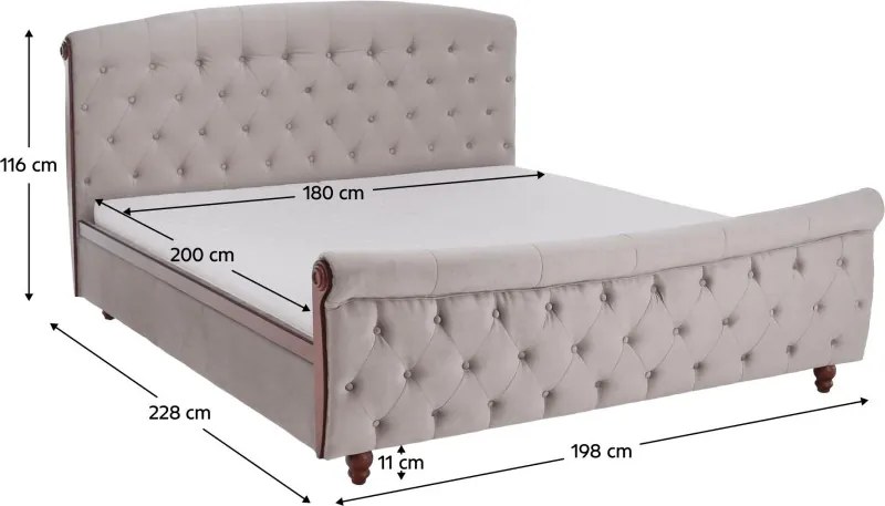 Postel s roštem, 180x200, šedohnědá Taupe Velvet látka, BARETO Kondela 0000402151